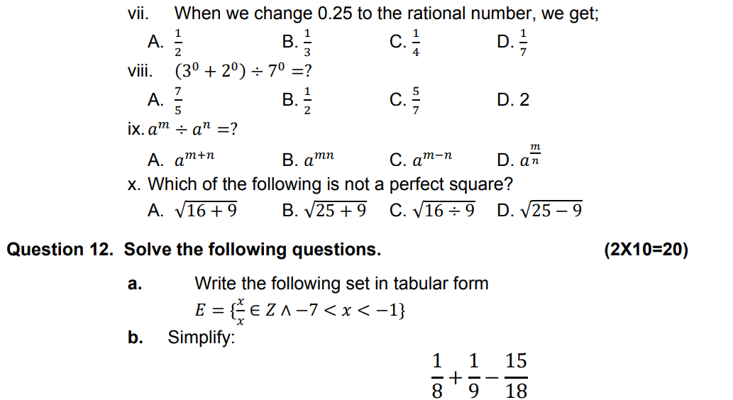 MCM Sample Paper Maths 8th Class New Pattern